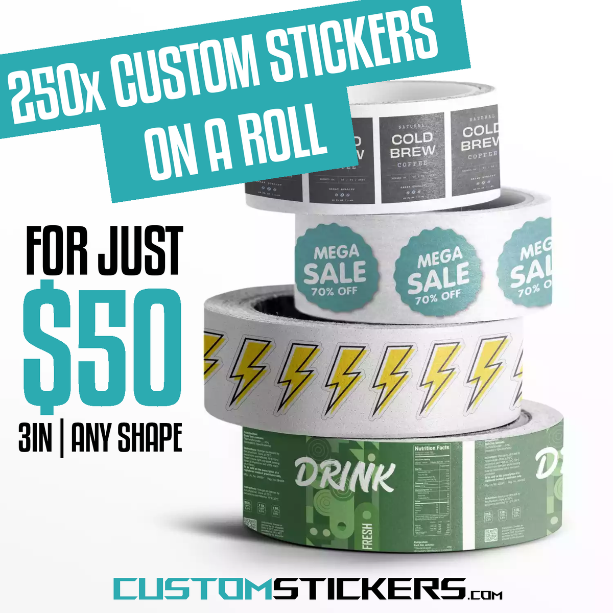 250x 3in Sticker Roll Labels | $50 – CustomStickers.com