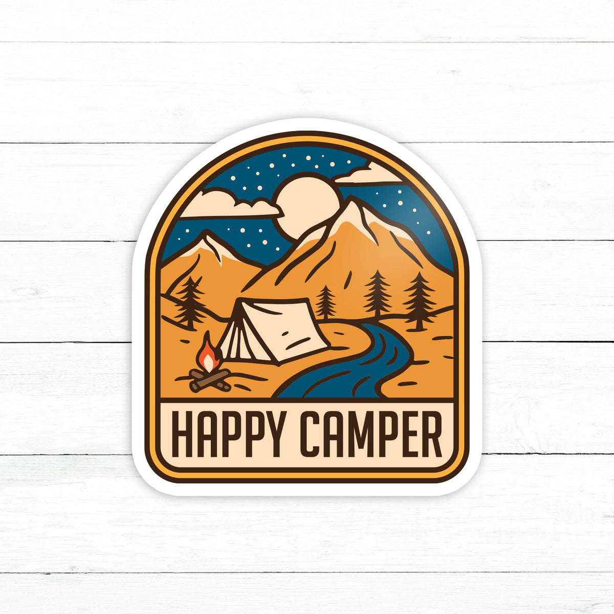 Happy Camper Sticker Decal | Waterproof Vinyl | 3in – CustomStickers.com